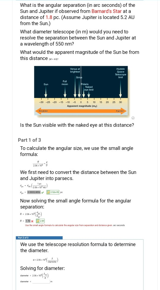 Solved What is the angular separation in arc seconds) of the | Chegg.com