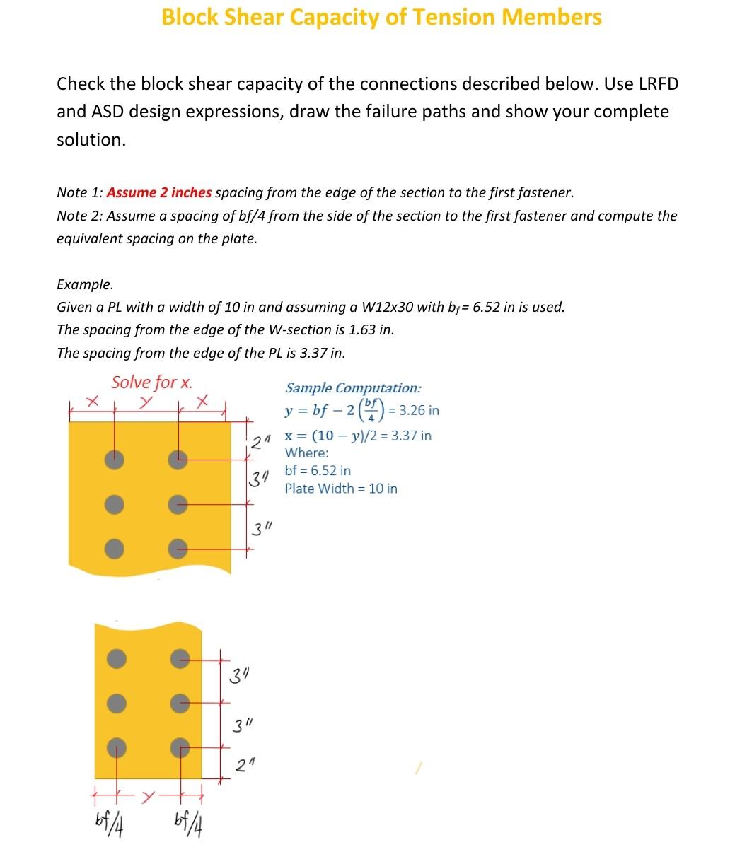 Solved Block Shear Capacity of Tension Members Check the | Chegg.com