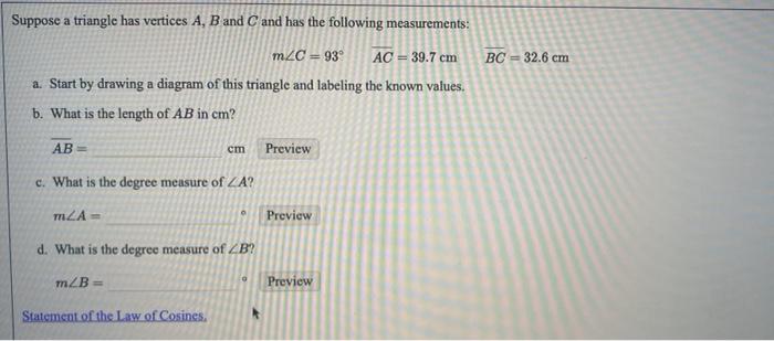 Solved BC = 32.6 cm Suppose a triangle has vertices A, B and | Chegg.com
