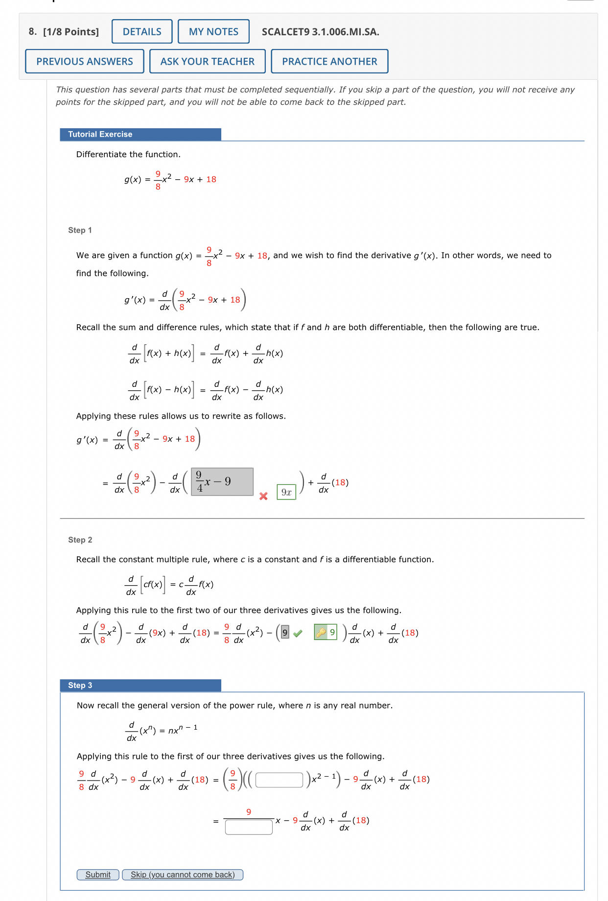 Solved [1/8 ﻿Points]SCALCET9 ﻿3.1.006.MI.SA.This question | Chegg.com