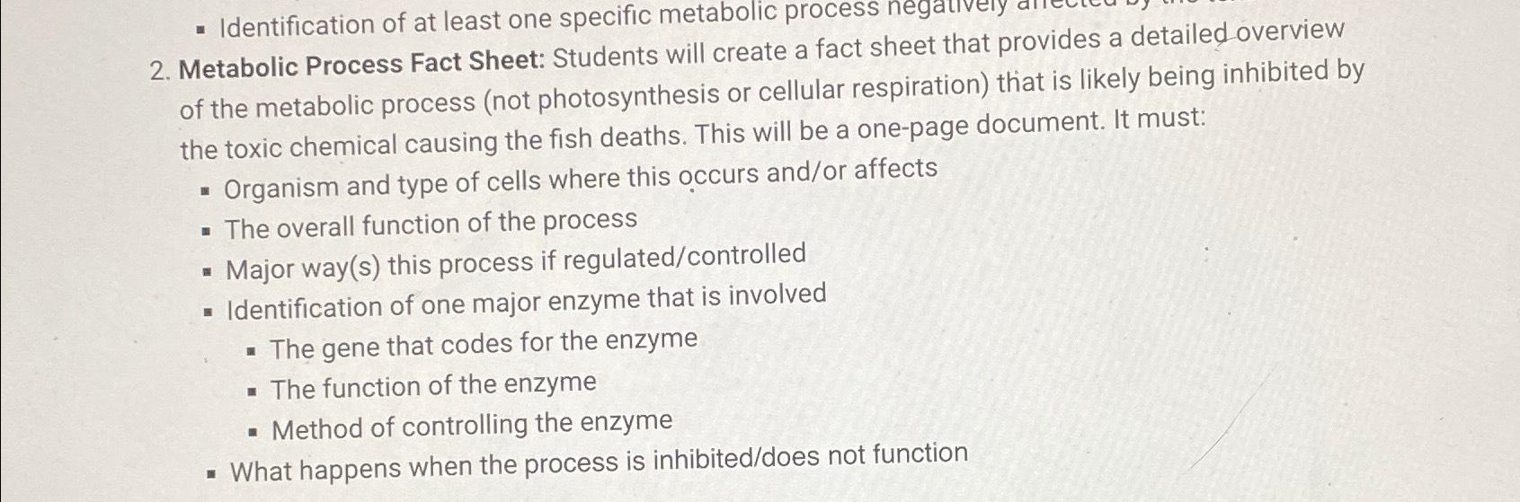 Solved Identification of at least one specific metabolic | Chegg.com