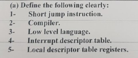 Solved (a) ﻿Define the following clearly:1- ﻿Short jump | Chegg.com