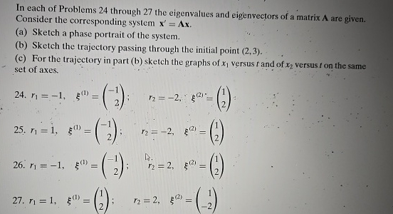 Solved In each of Problems 24 ﻿through 27 ﻿the eigenvalues | Chegg.com