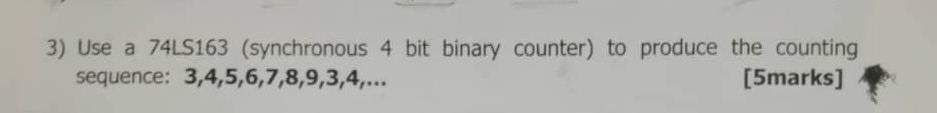 Solved 3) Use a 74LS163 (synchronous 4 bit binary counter) | Chegg.com