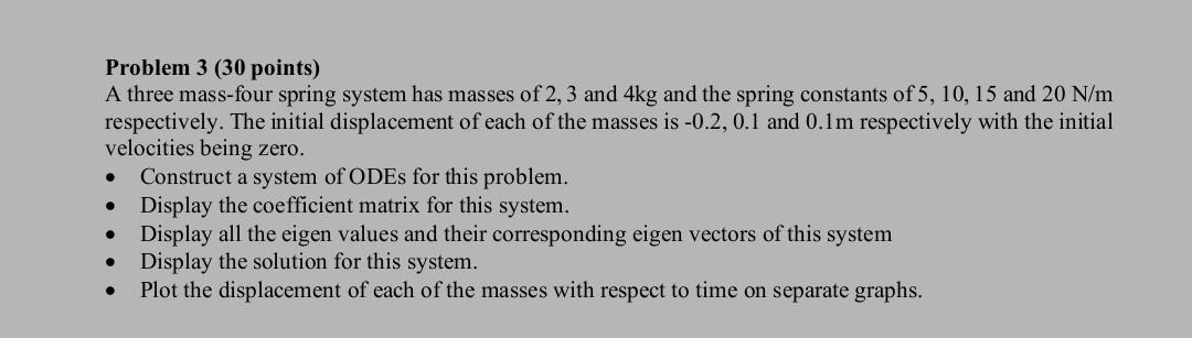 Solved Problem 3 ( 30 points) A three mass-four spring | Chegg.com