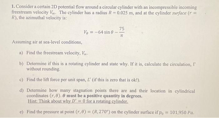 Solved 1. Consider a certain 2D potential flow around a | Chegg.com