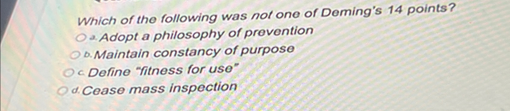 Solved Which of the following was not one of Deming's 14 | Chegg.com