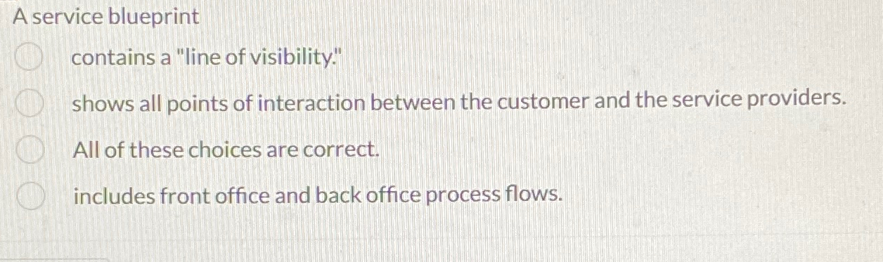Solved A service blueprintcontains a "line of | Chegg.com