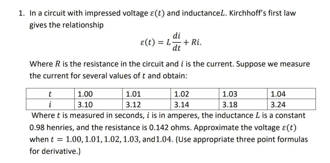 Solved 1. In a circuit with impressed voltage e(t) and | Chegg.com