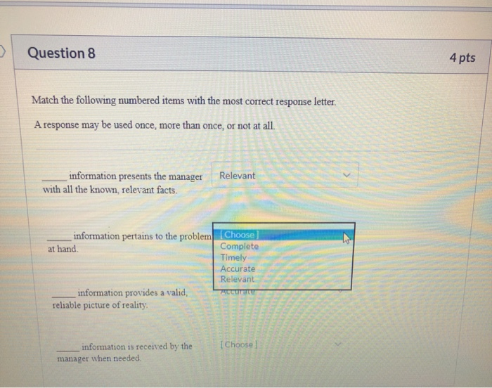 Solved Question 8 4 pts Match the following numbered items | Chegg.com