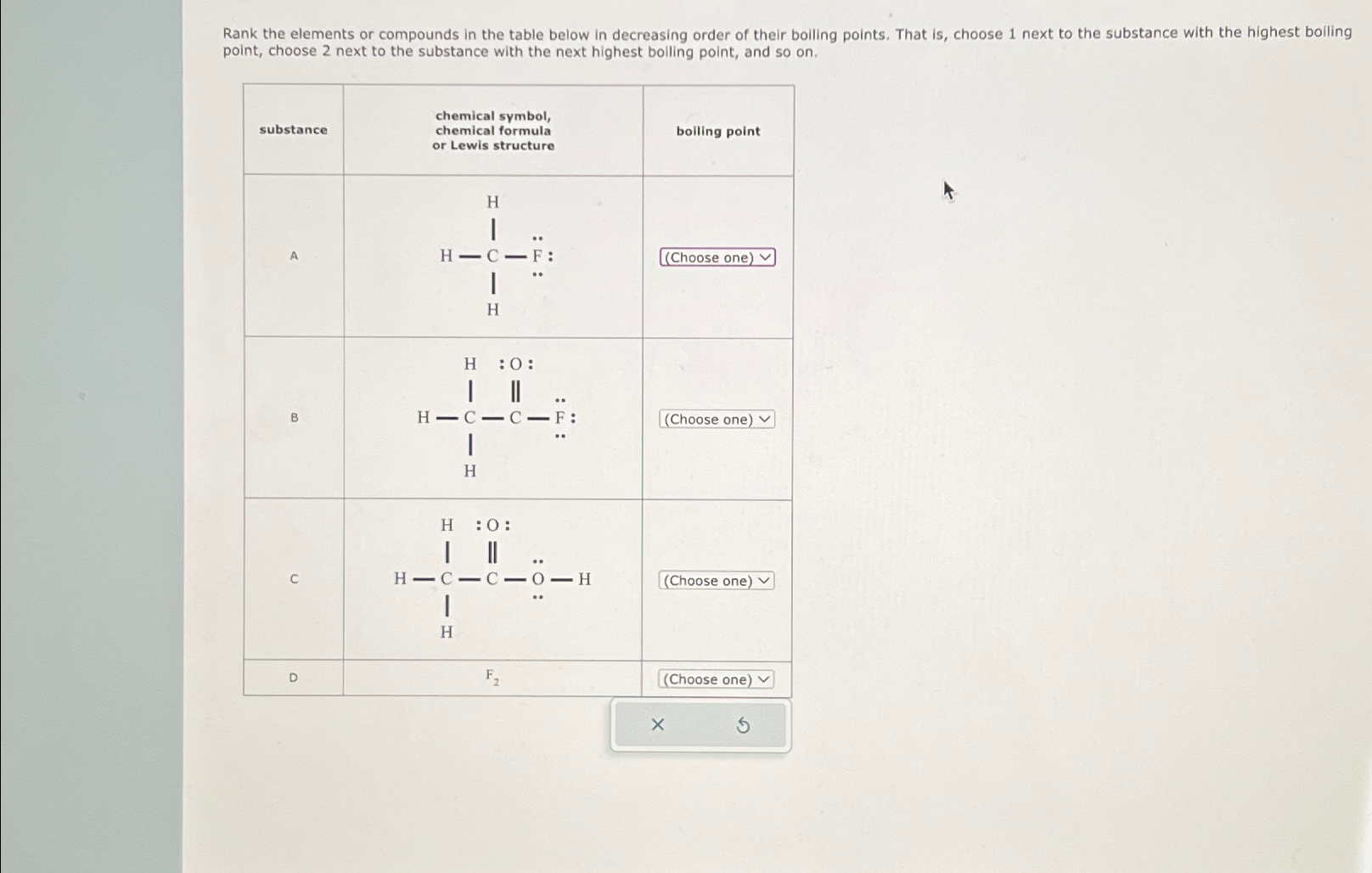 Solved Rank the elements or compounds in the table below in | Chegg.com