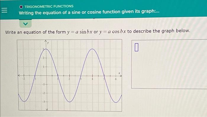 Solved = O TRIGONOMETRIC FUNCTIONS Writing the equation of a | Chegg.com