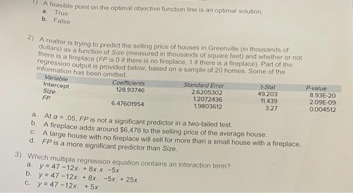 Solved 1) A feasible point on the optimal objective function | Chegg.com