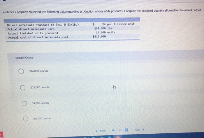 Solved Fletcher Company collected the following data | Chegg.com