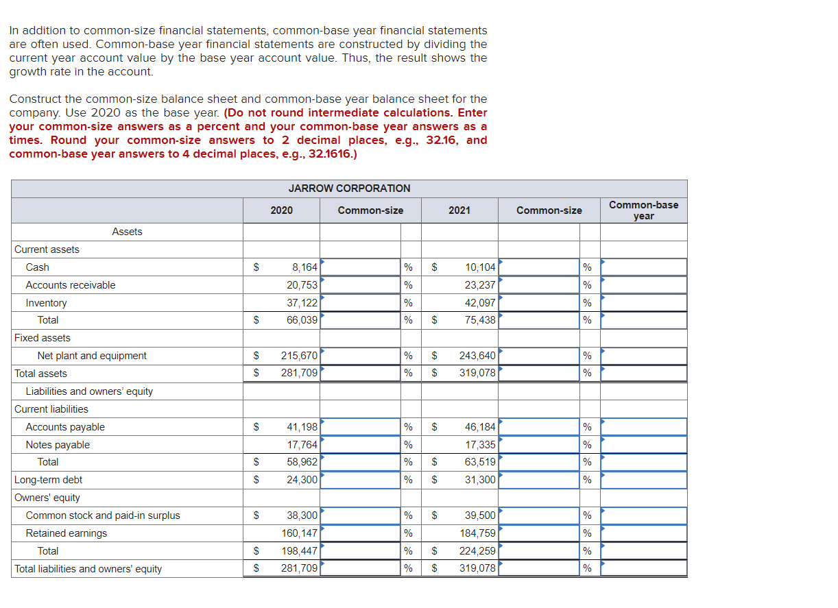 Solved In addition to common-size financial statements, | Chegg.com