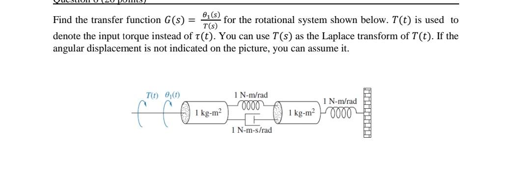 Solved Find the transfer function G(s)=T(s)θ1(s) for the | Chegg.com