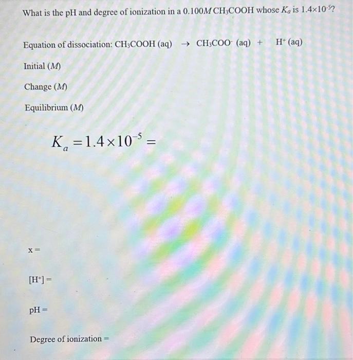 Solved What is the pH and degree of ionization in a | Chegg.com