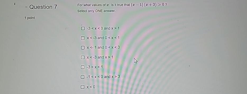 Solved Question 71 ﻿pointFor what values of x ﻿is it true | Chegg.com