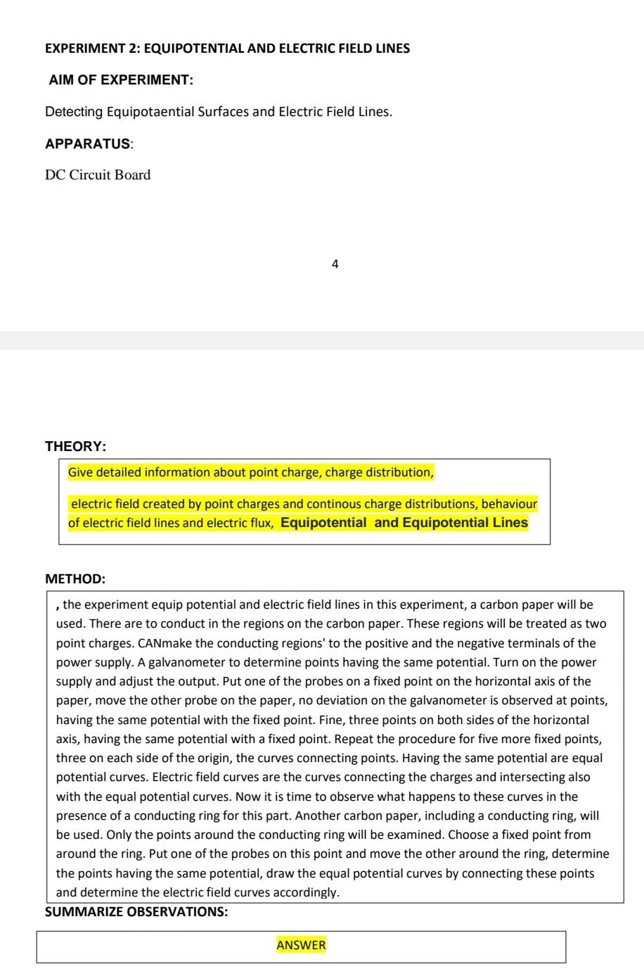 Solved EXPERIMENT 2: EQUIPOTENTIAL AND ELECTRIC FIELD LINES | Chegg.com
