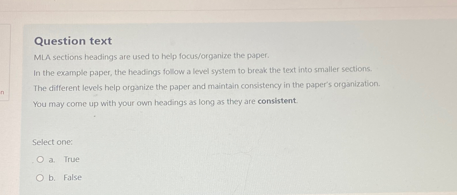 Solved Question textMLA sections headings are used to help | Chegg.com