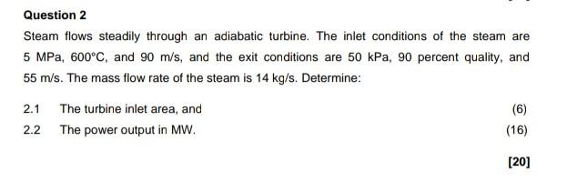 Solved Question 2 Steam flows steadily through an adiabatic | Chegg.com