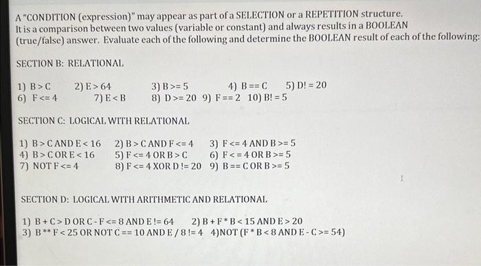 Solved A "CONDITION (expression)" may appear as part of a | Chegg.com
