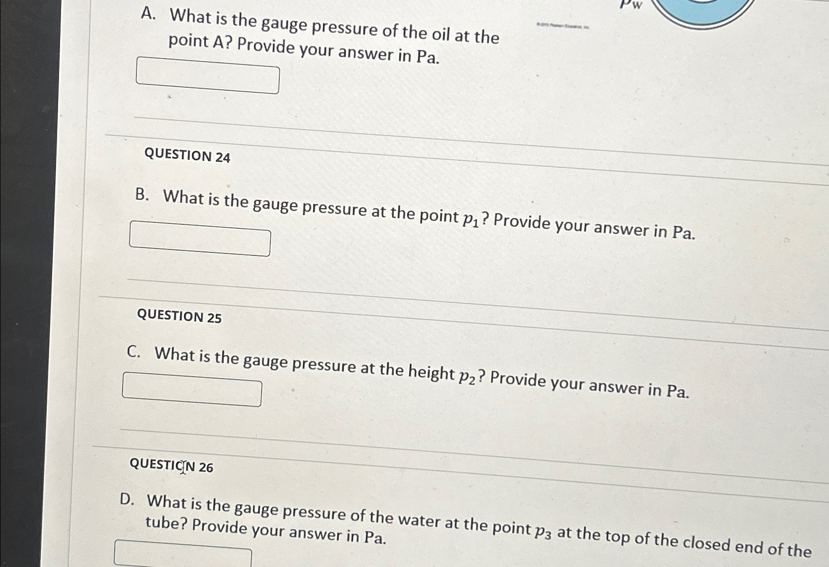 Solved A. ﻿What is the gauge pressure of the oil at the | Chegg.com