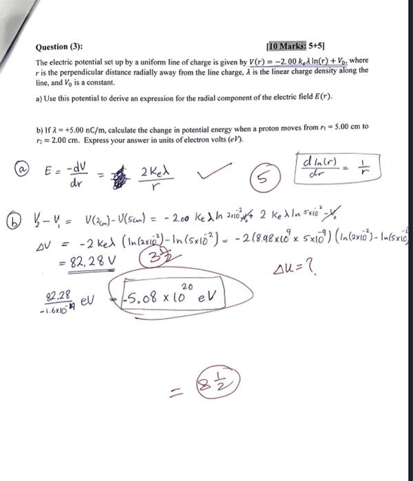 Solved Question (3): [10 Marks: 5+5] The electric potential | Chegg.com