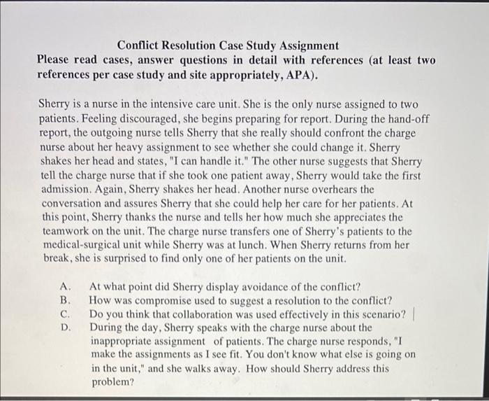 Solved Conflict Resolution Case Study Assignment Please read | Chegg.com