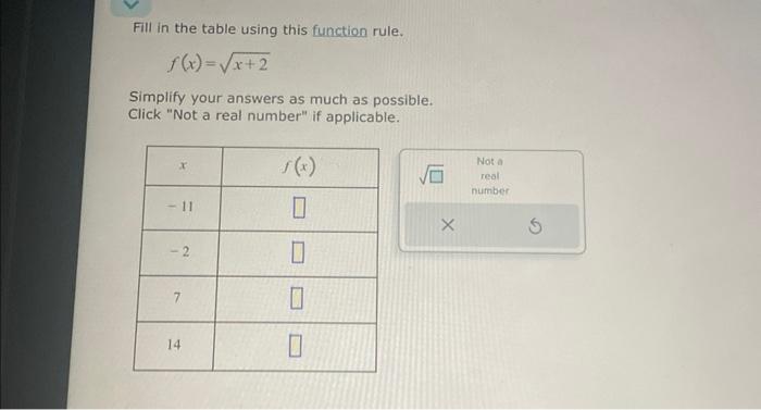 Solved Fill in the table using this function rule. f(x)=x+2 | Chegg.com