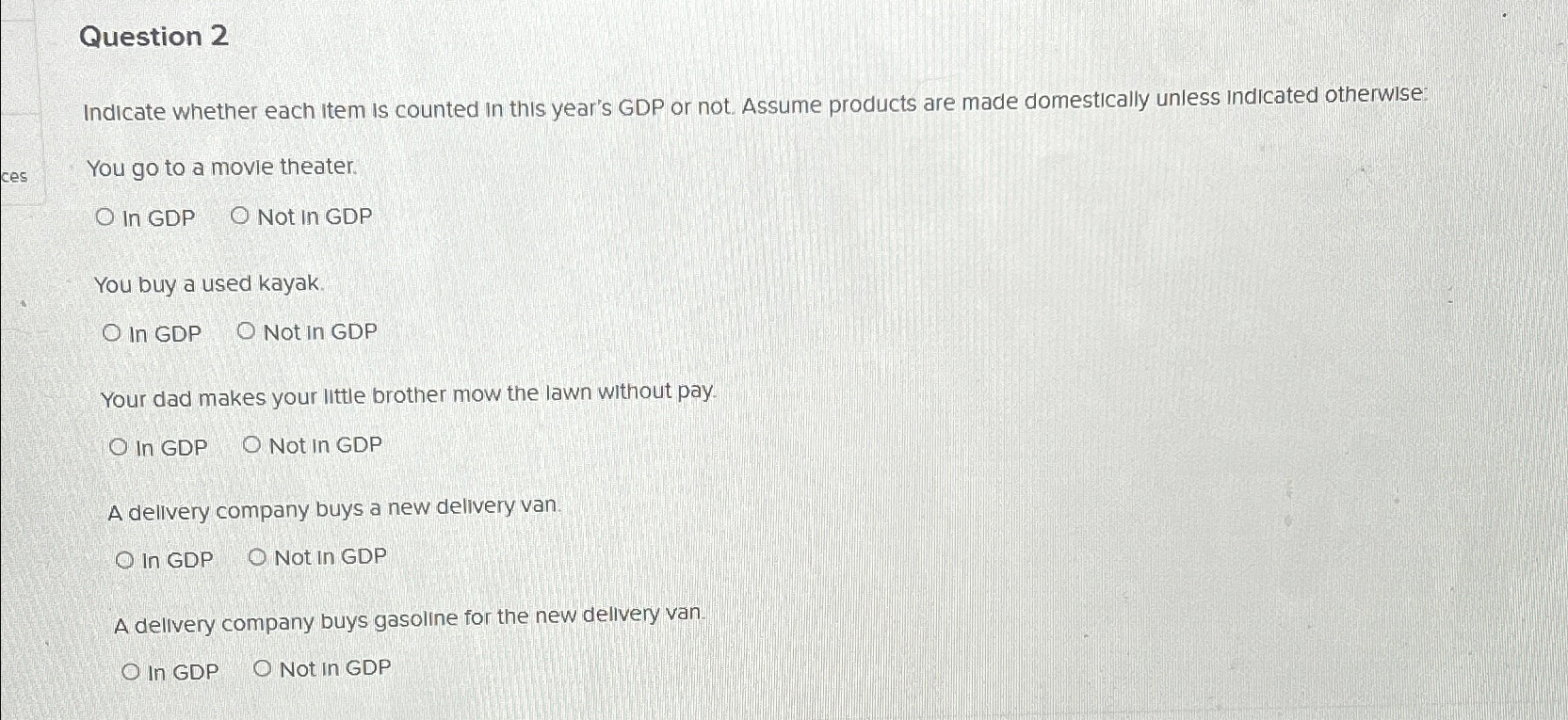 Solved Question 2Indicate whether each item is counted in | Chegg.com