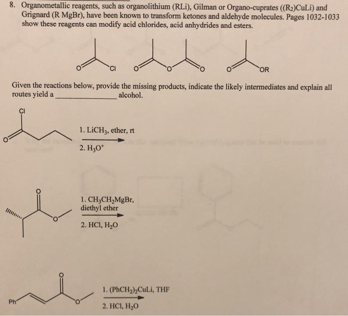 Solved 8. Organometallic reagents, such as organolithium | Chegg.com