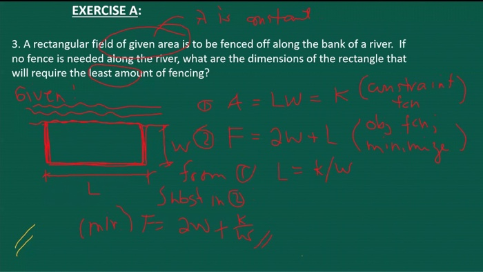 Solved EXERCISE A: constant 3. A rectangular field of given | Chegg.com