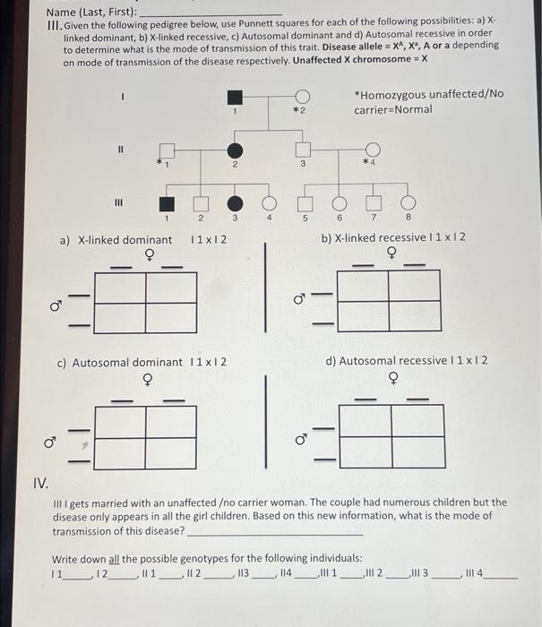 Solved Name (Last, First):_ III. Given the following | Chegg.com