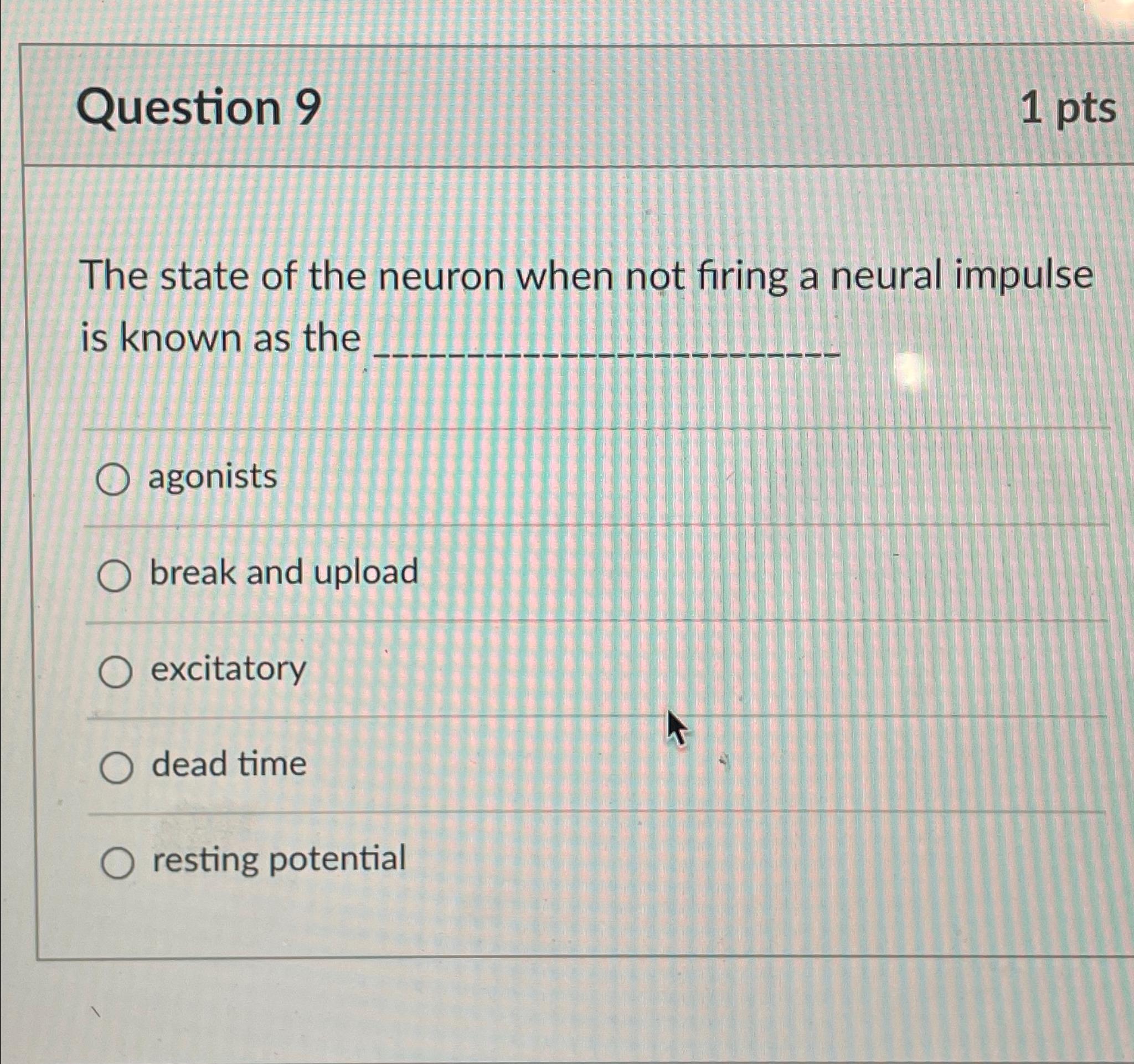 Solved Question 91 ﻿ptsThe state of the neuron when not | Chegg.com