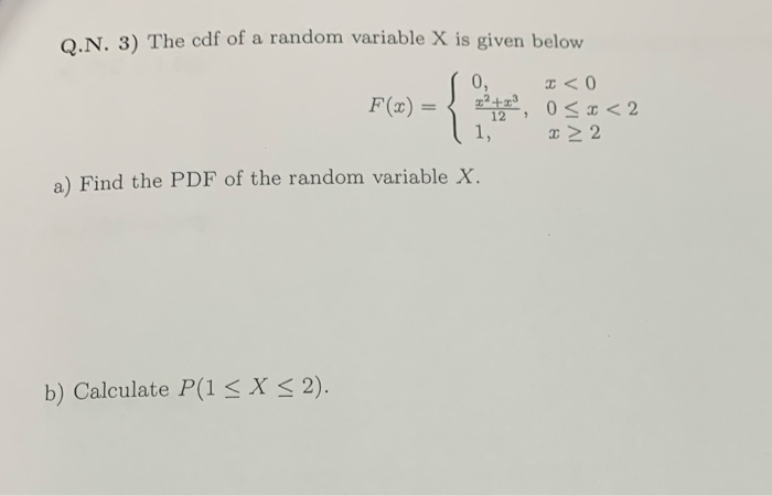 Solved O.N. 3) The cdf of a random variable X is given below | Chegg.com