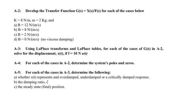 Solved Given the mass-spring-damper system shown, write the | Chegg.com