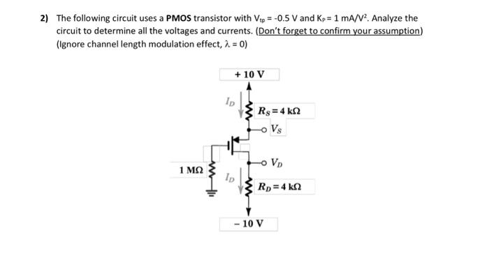 Solved The following circuit uses a PMOS transistor with | Chegg.com