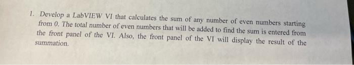 Solved 1. Develop a LabVIEW VI that calculates the sum of | Chegg.com