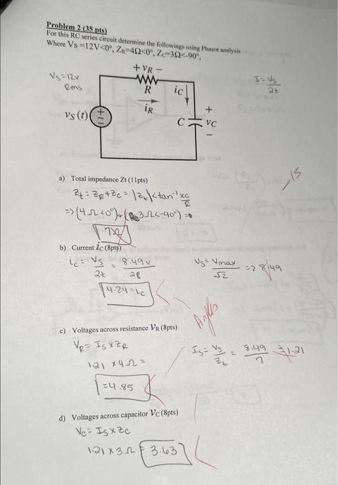 Solved Problem 2 (35 nts) For this RC series circuit | Chegg.com