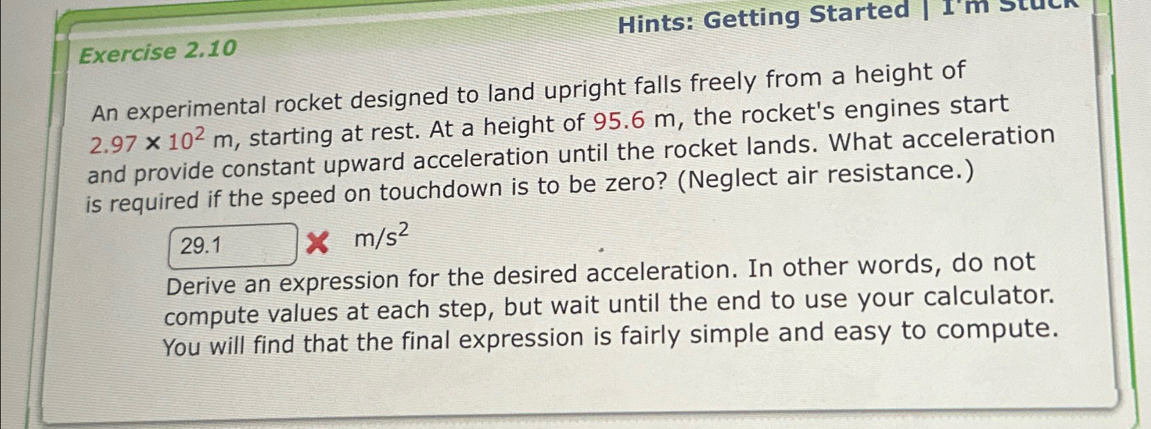 Solved Exercise 2.10An experimental rocket designed to land | Chegg.com