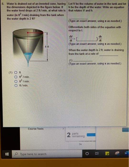 Solved 6 Water is drained out of an inverted cone, having | Chegg.com