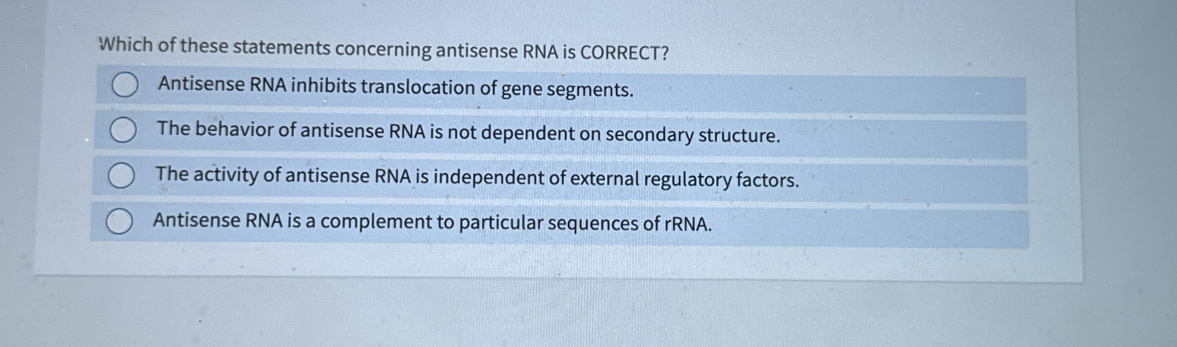Solved Which of these statements concerning antisense RNA is | Chegg.com