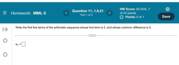 Solved Write the first five terms of the arithmetic sequence | Chegg.com