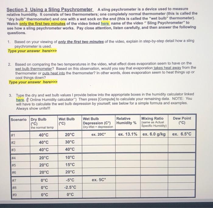 Solved Section 3 Using a Sling Psychrometer A sling | Chegg.com