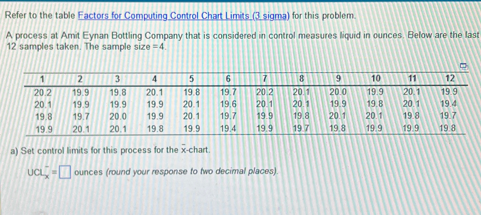 Solved Refer to the table Factors for Computing Control | Chegg.com