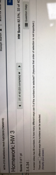 Solved A certain lottery has 39 numbers. In how many | Chegg.com