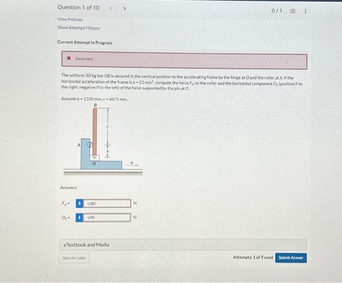 Solved The uniform 30 -ke bar OB is secured in the verticai | Chegg.com