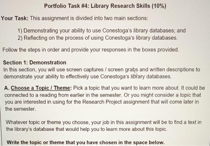 Portfolio Task \#4: Library Research Skills (10\%) | Chegg.com