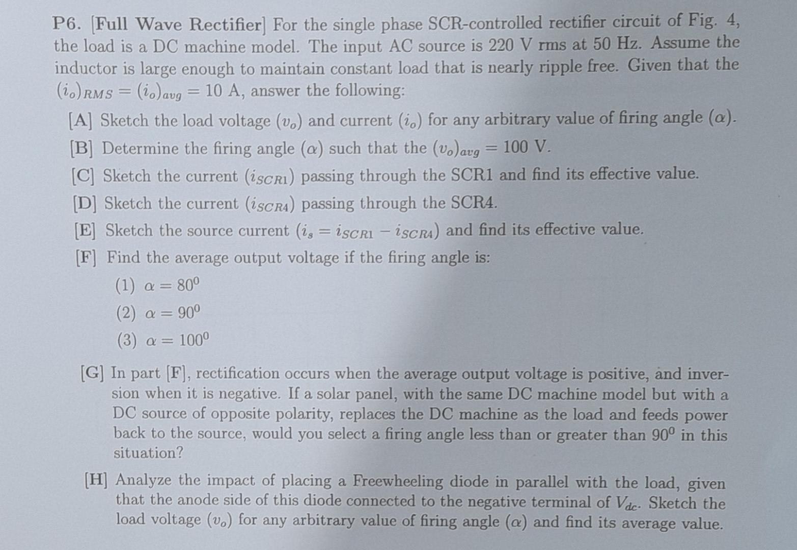 Solved P6. [Full Wave Rectifier] For the single phase | Chegg.com